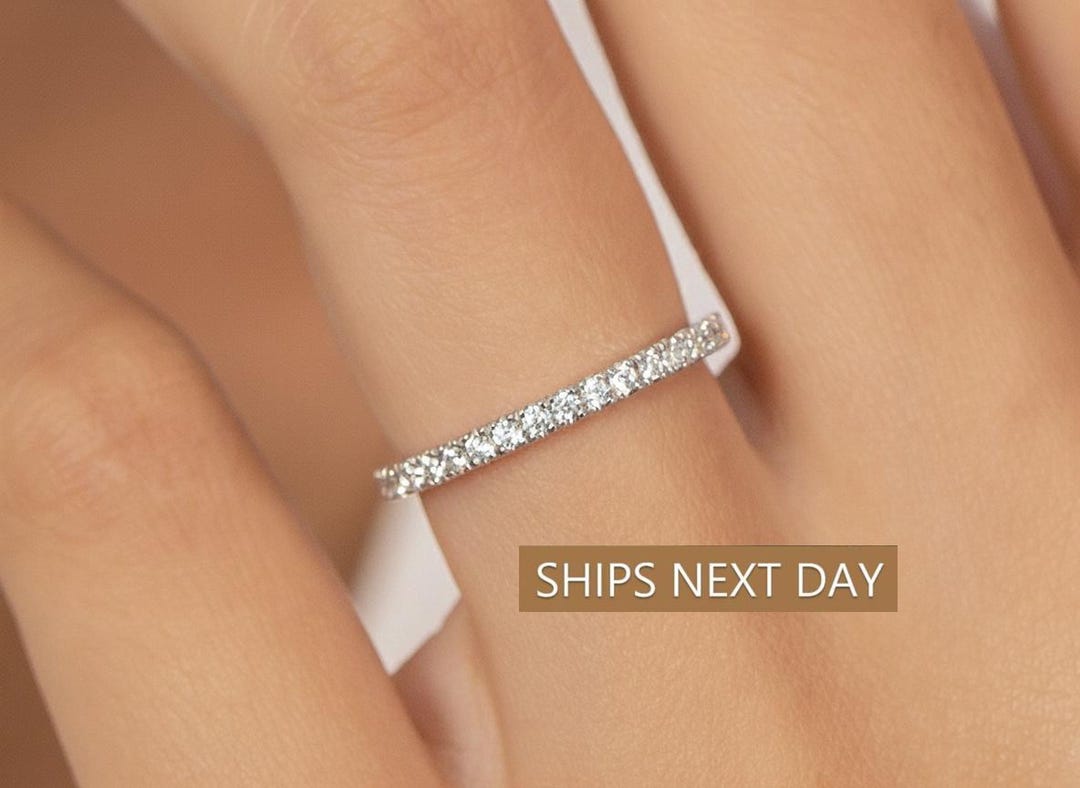 1.8mm Micro Pave Eternity Diamond Ring, Delicate Diamond Wedding Band ...