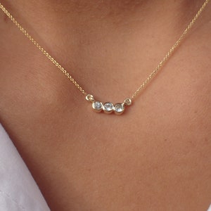 Trio Diamond Necklace in 18k Solid Gold Bezel Set Diamond - Etsy