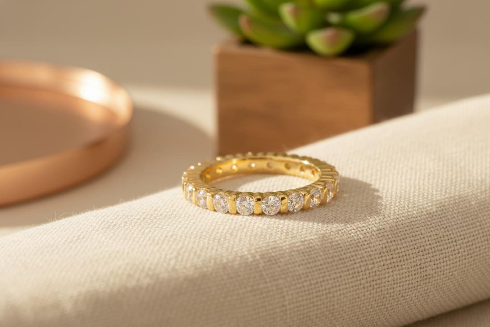Bar Setting Diamond Wedding Band, 14K Solid Gold Full Eternity Wedding ...