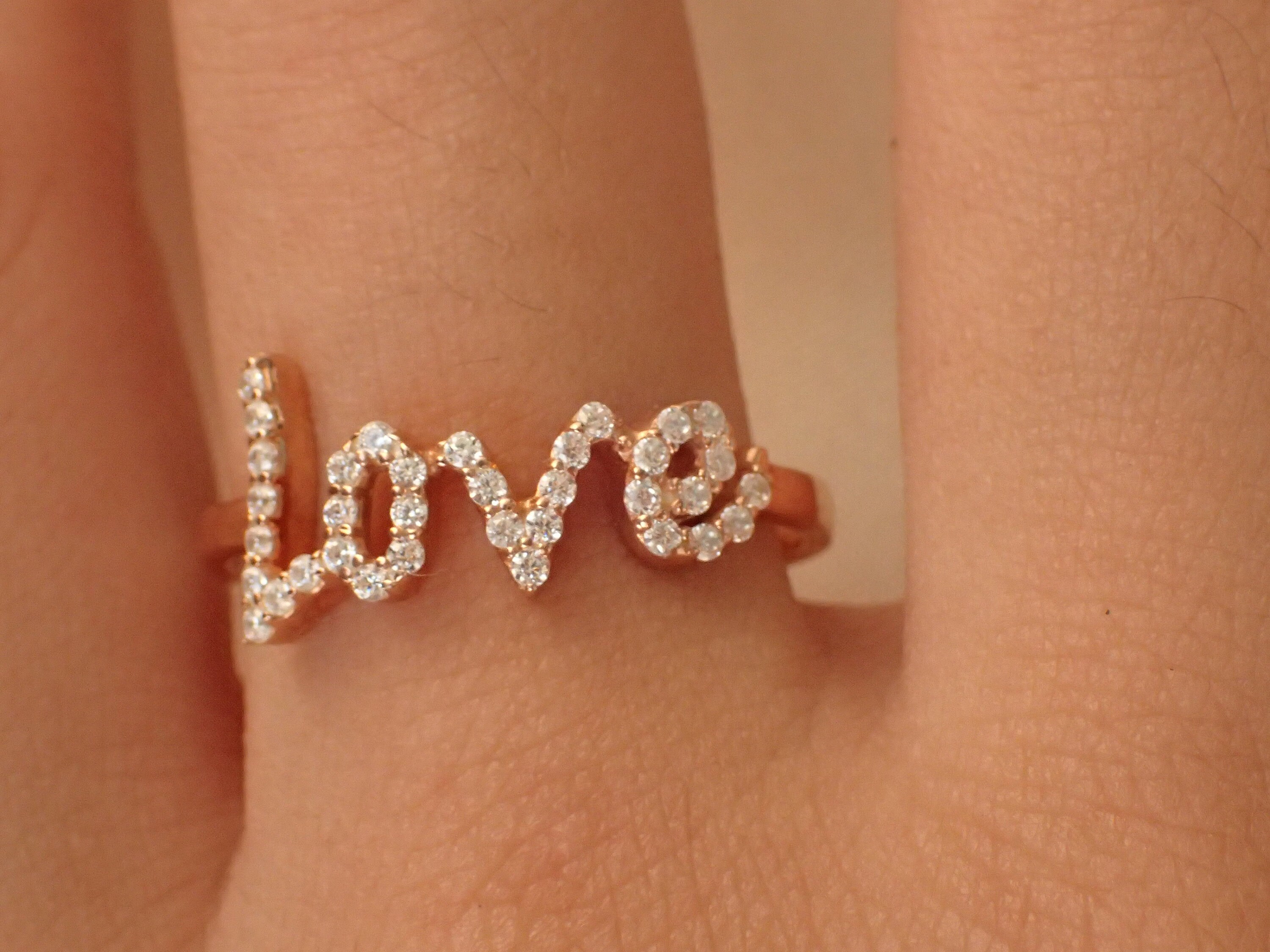 Diamond Love Ring 14k Gold Love Ring Love Diamond Ring - Etsy