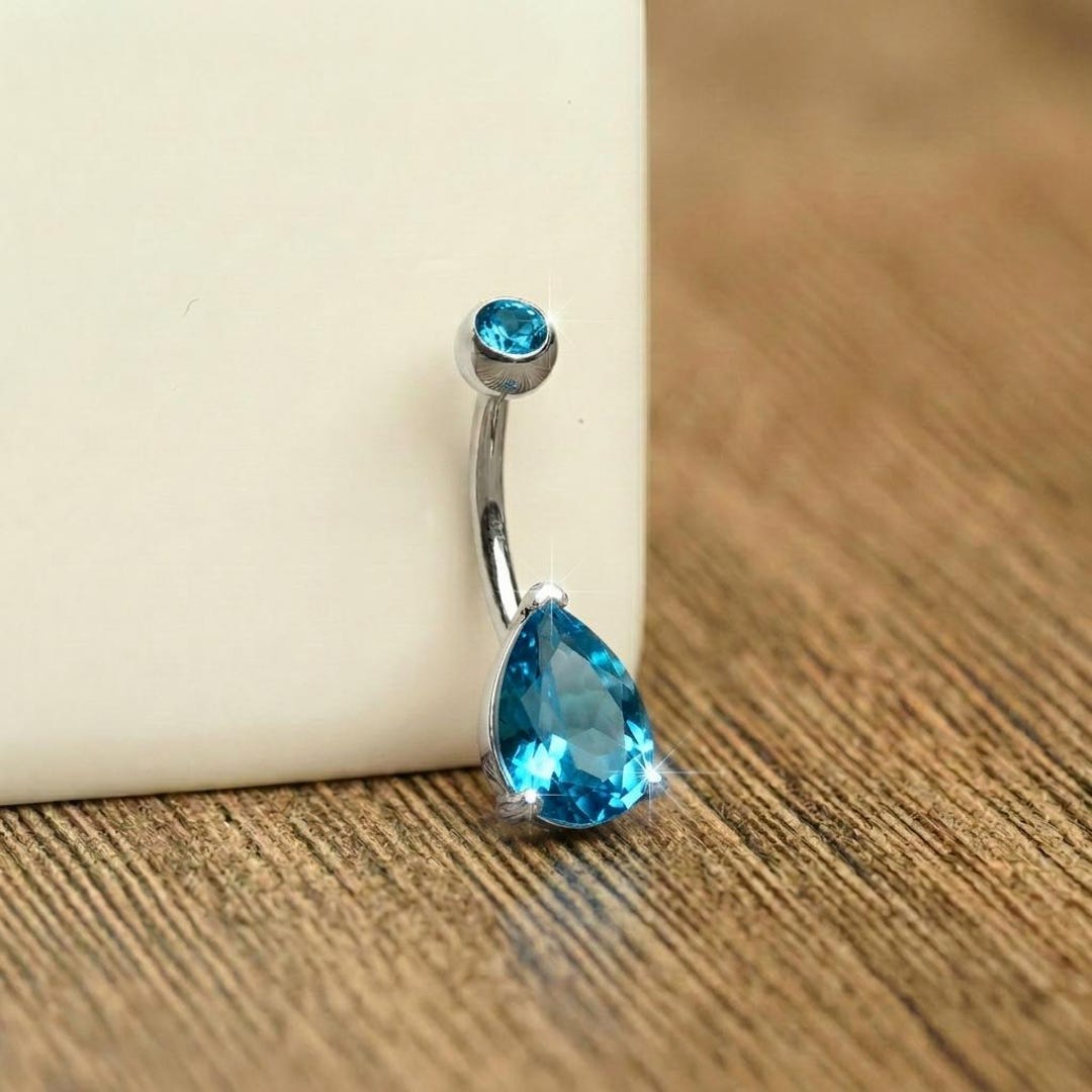 Vibrant Blue Teardrop Navel Ring | Sterling Silver Belly Button Jewelry ...