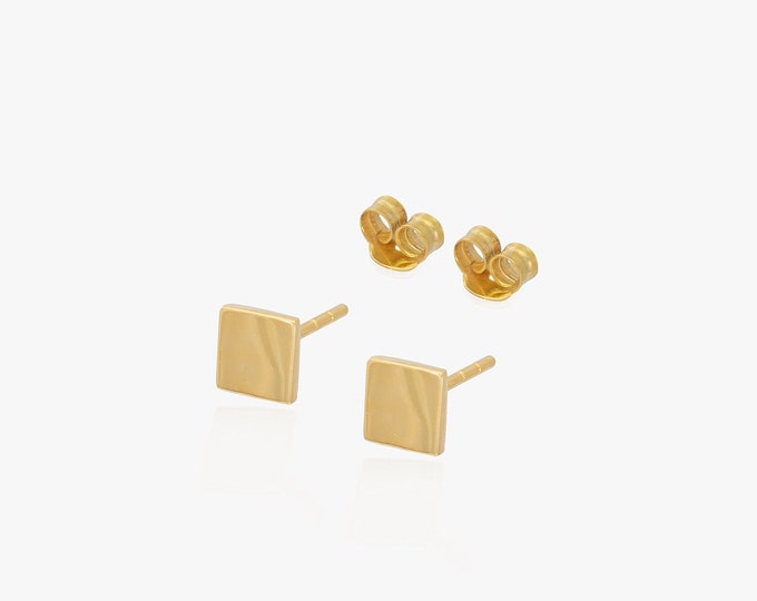 18K Gold Plated Tiny Square Stud Earrings, Geometric Earrings, Rhombus Earring, Simple Basic ...