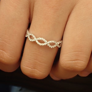 Diamond Infinity Ring, Infinity Wedding Band, Micro Pave Infinity Twist Ring, 14k White Gold ...