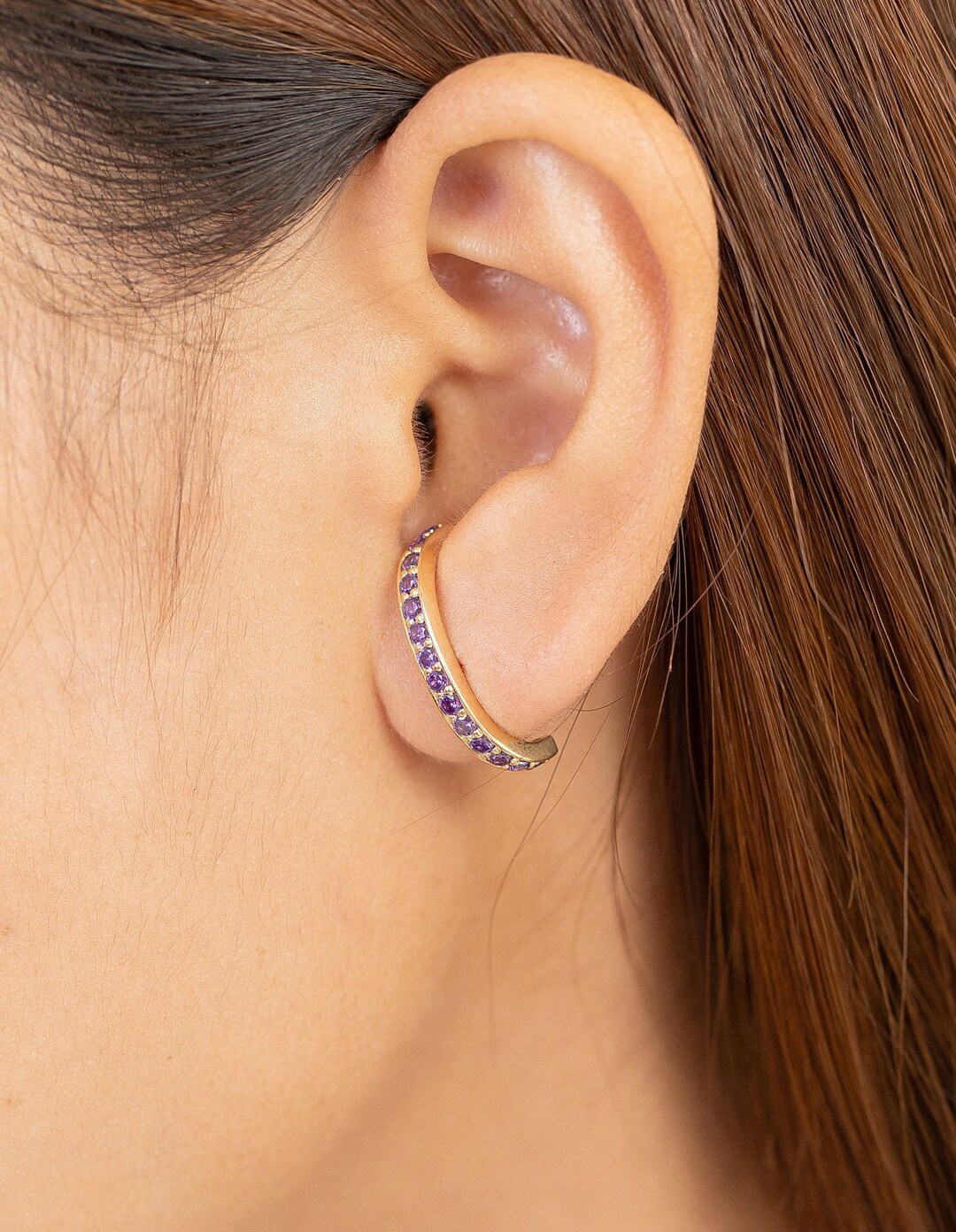 Ear Lobe Amethyst Cuff Earrings, February Birthstones, Suspender ...