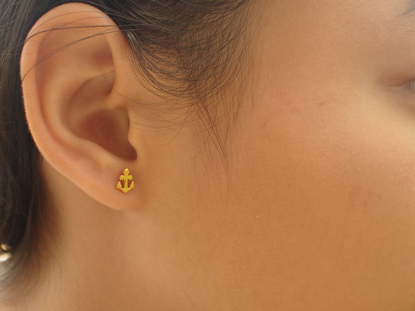 Anchor Stud Earrings, 14k Solid Gold Anchor Earrings, Tiny Stud ...
