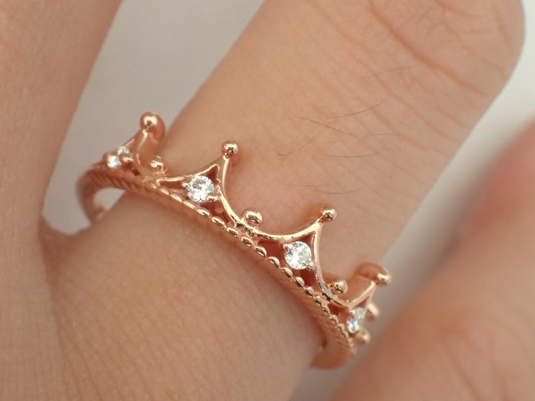 Princess Crown Ring 14K Solid Gold Tiara Ring Diamond Tiara - Etsy