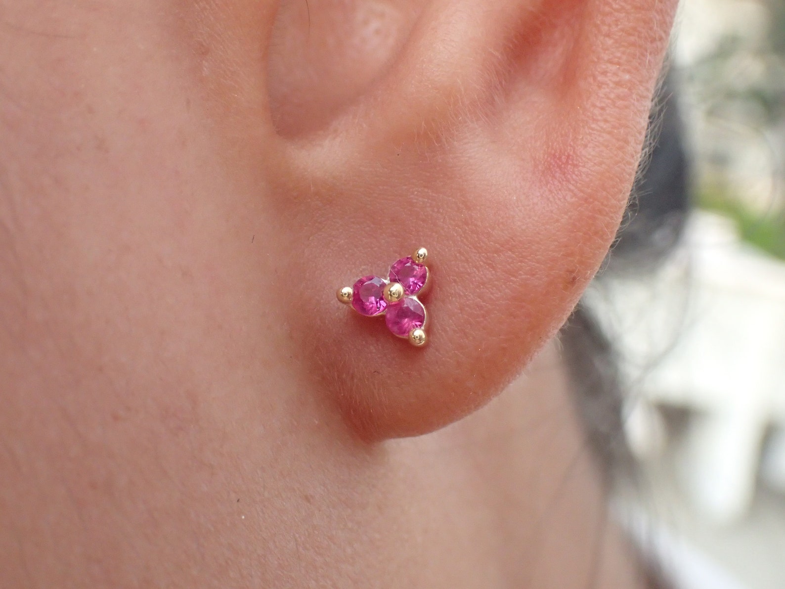 2mm Trinity Pink Sapphire Earring / 14k Gold Earring / Stud | Etsy