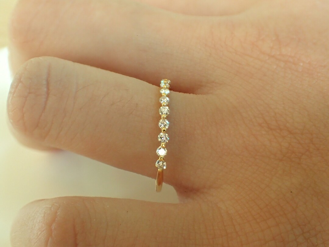 Single Prong Half Eternity, Diamond Prong Wedding Band, 1.5mm Single ...