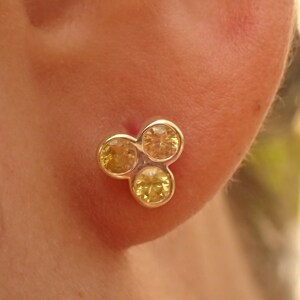 Yellow Sapphires Earrings / Tri Stone Earrings / 3mm Triple Stone ...