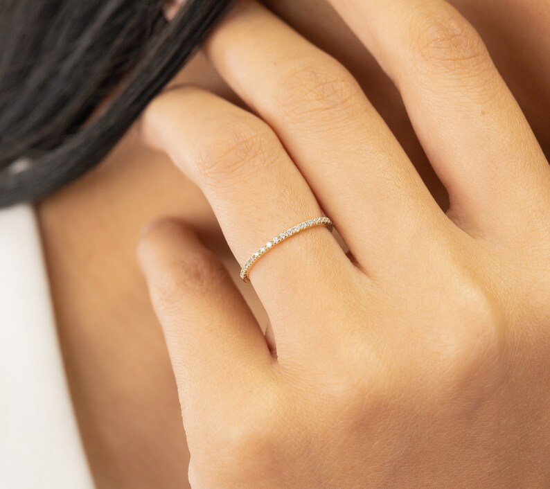 Micro Pave Eternity Diamond Wedding Ring 1.3 MM Half Eternity - Etsy