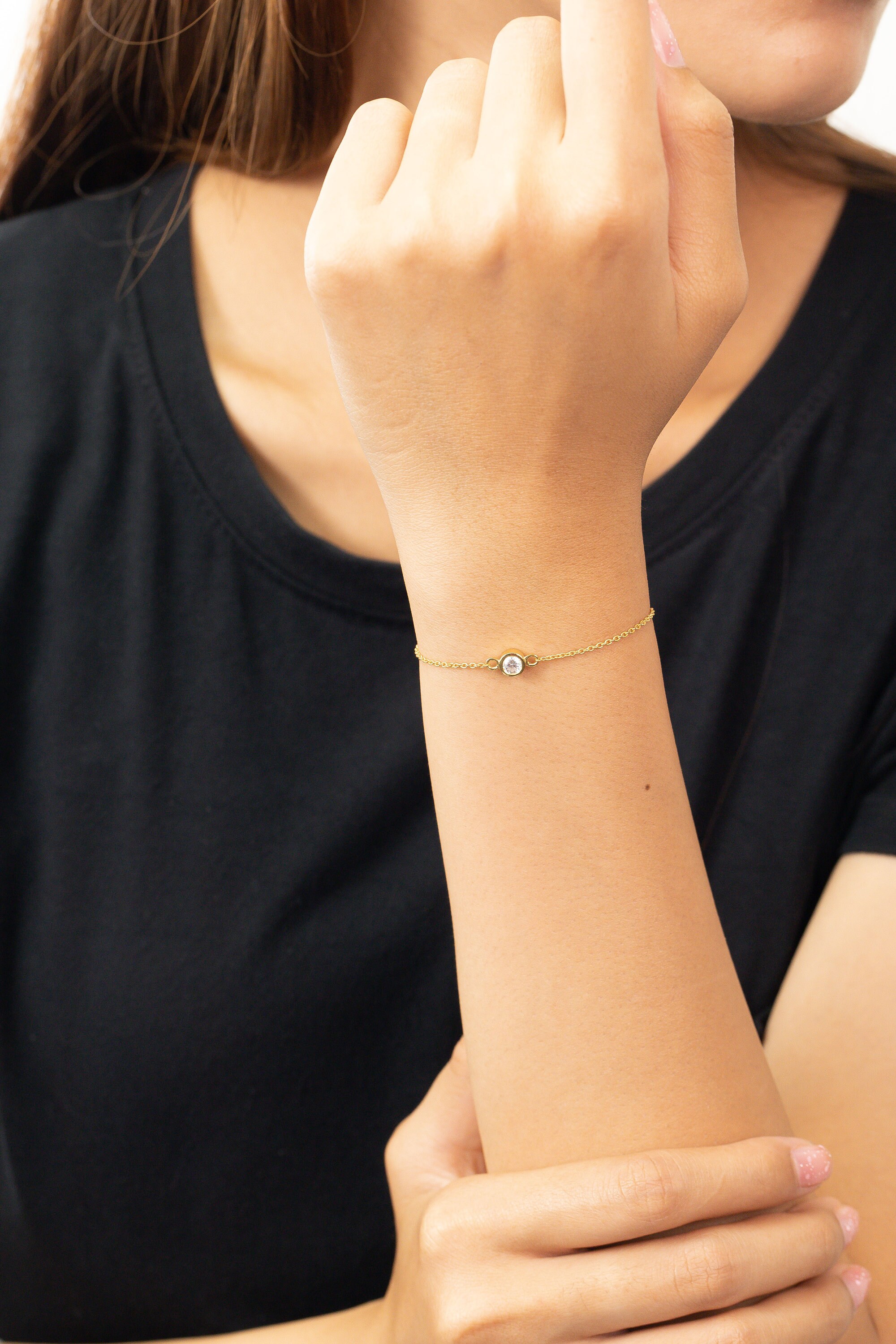 Diamond Solitaire Bracelets, Solitaire Bezel Set Bracelets, Layering ...