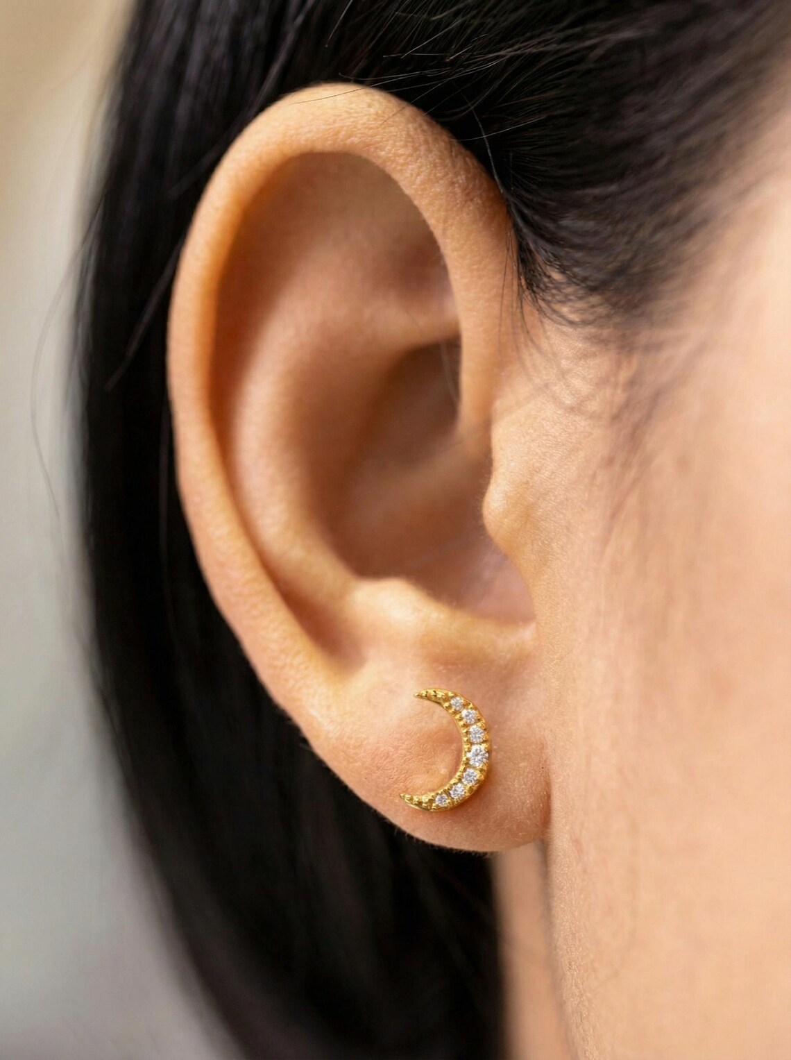 Moon Earrings / Moon Stud Earrings / Diamonds Moon Earrings Gift for ...