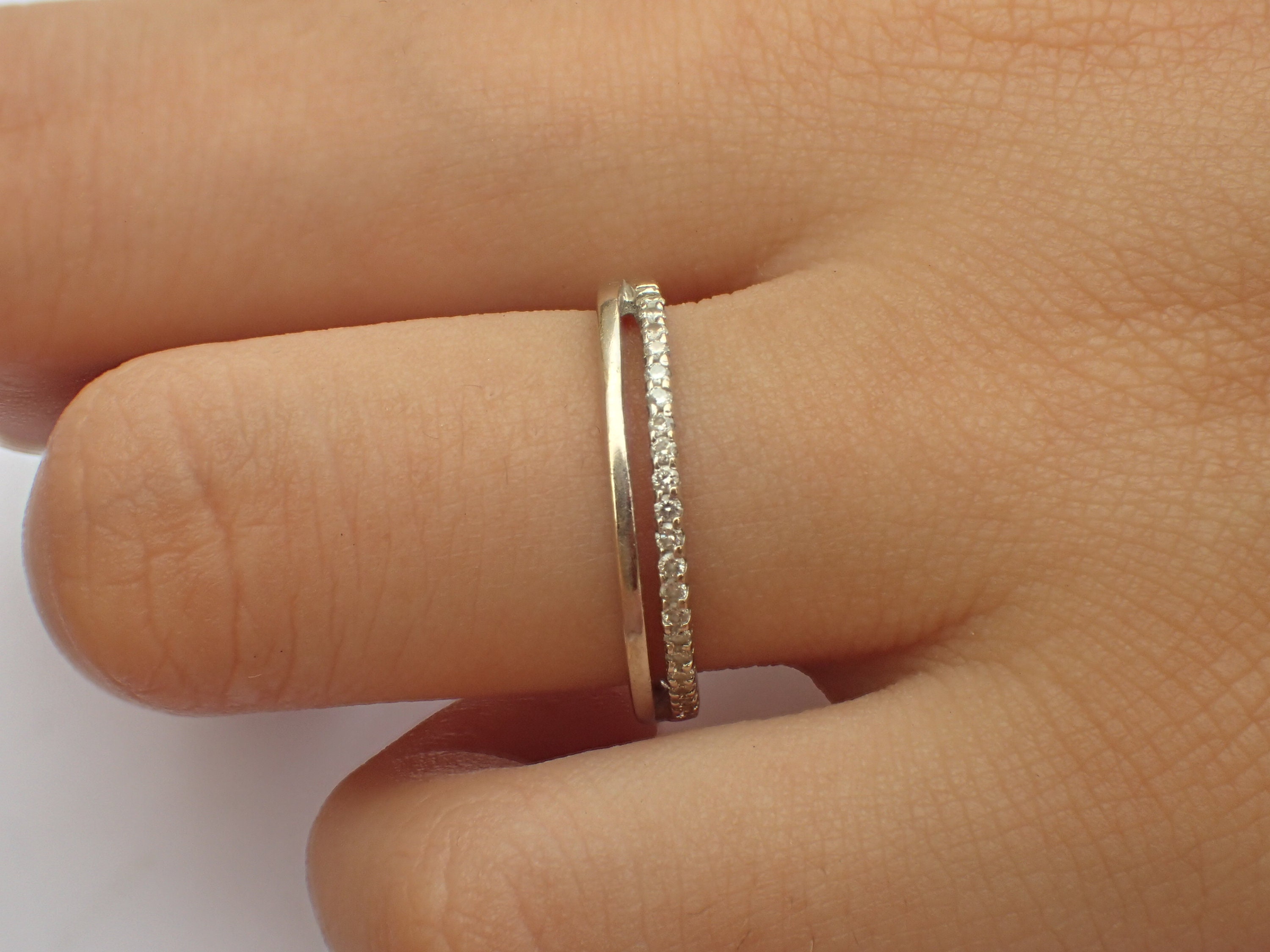 Double Row Diamond Wedding Band 14k White Gold Two Row Ring - Etsy