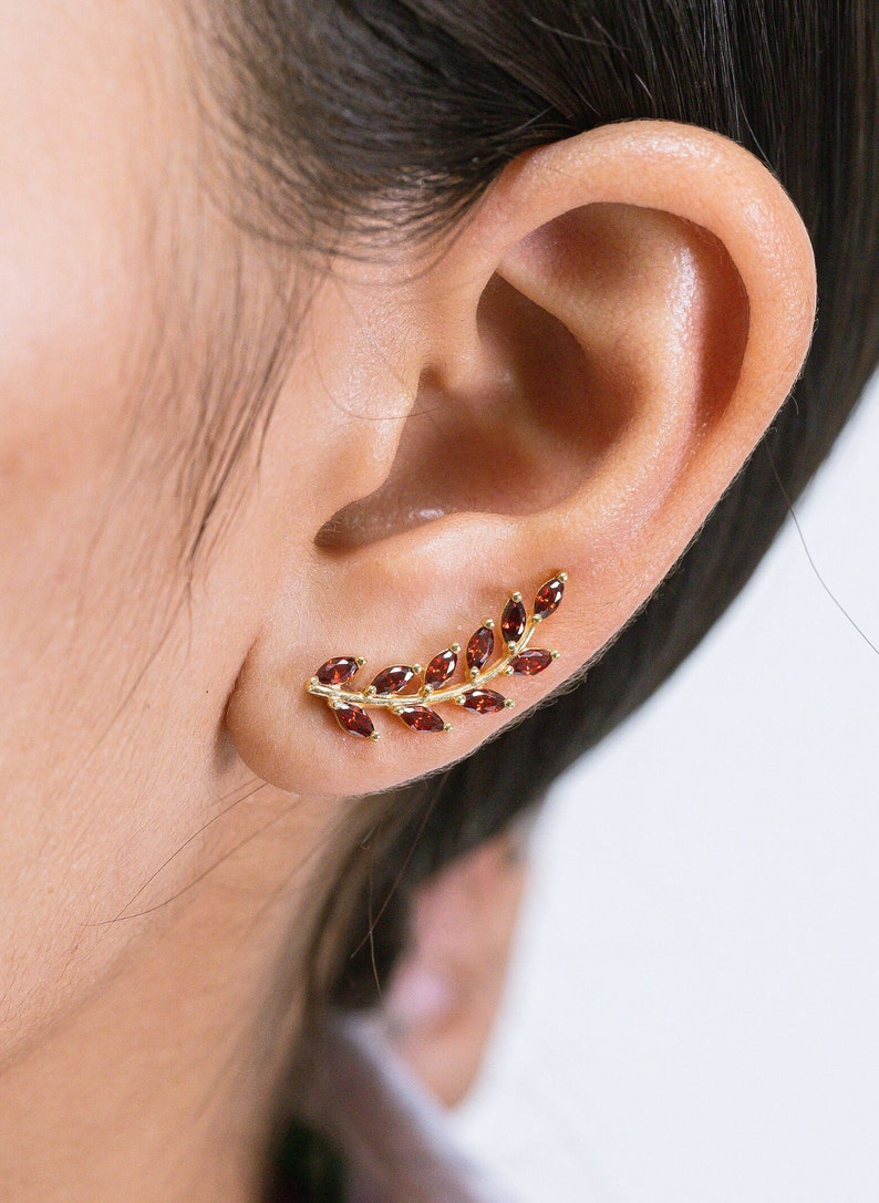 Garnet Earring Climber / Marquise Ear Crawlers Earrings / Ear - Etsy