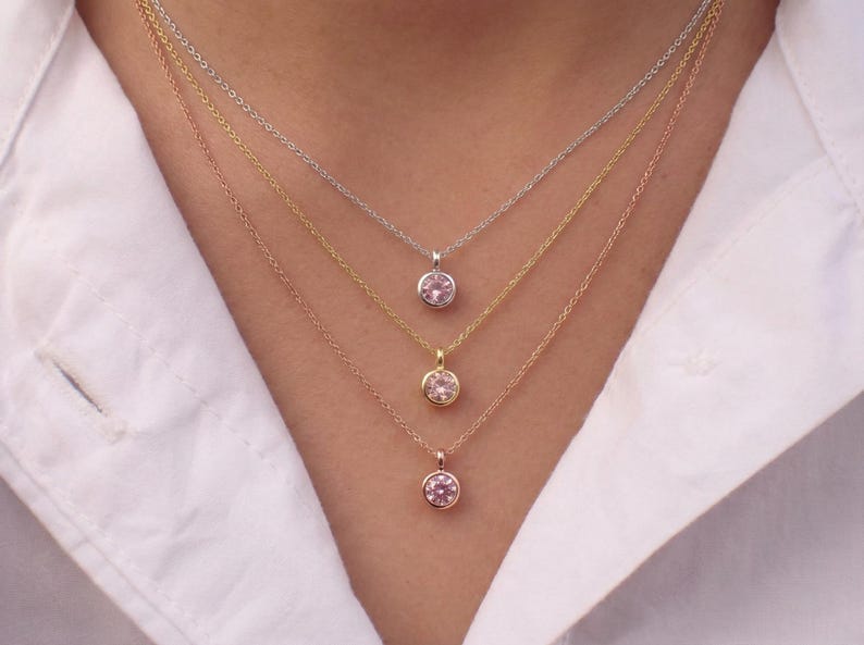 0.14ct Pink Sapphire Solitaire Necklace, 14k Solid Gold Pink Sapphire ...