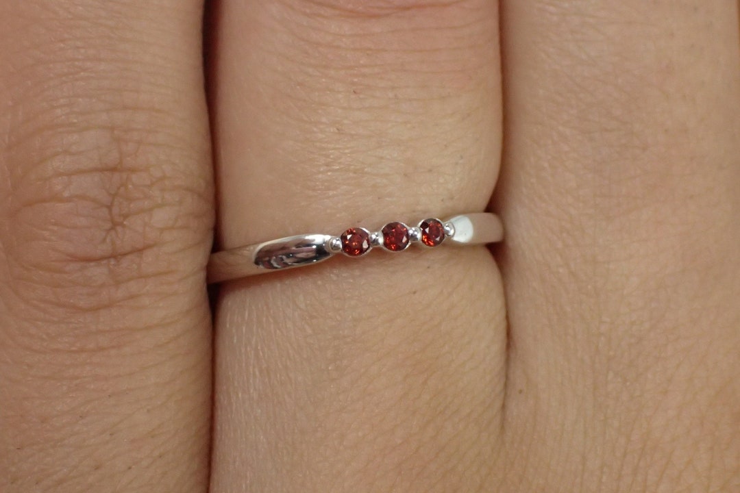3 Stones Ruby Ring / 14K Solid Gold Ruby Band / Stackable Ruby Ring ...