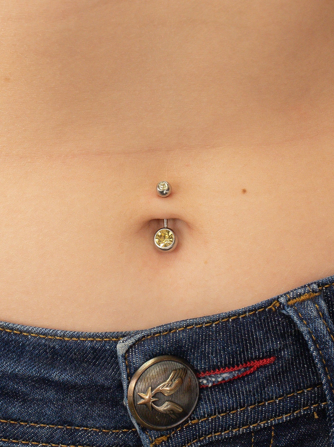 Bezel Set Yellow Sapphire Belly Ring, Sterling Silver Curved Barbell ...