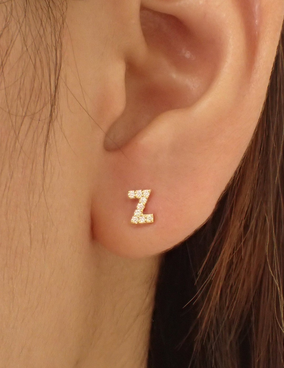 Personalized Letter Earrings, Diamond Initial Stud Earrings in 14K ...