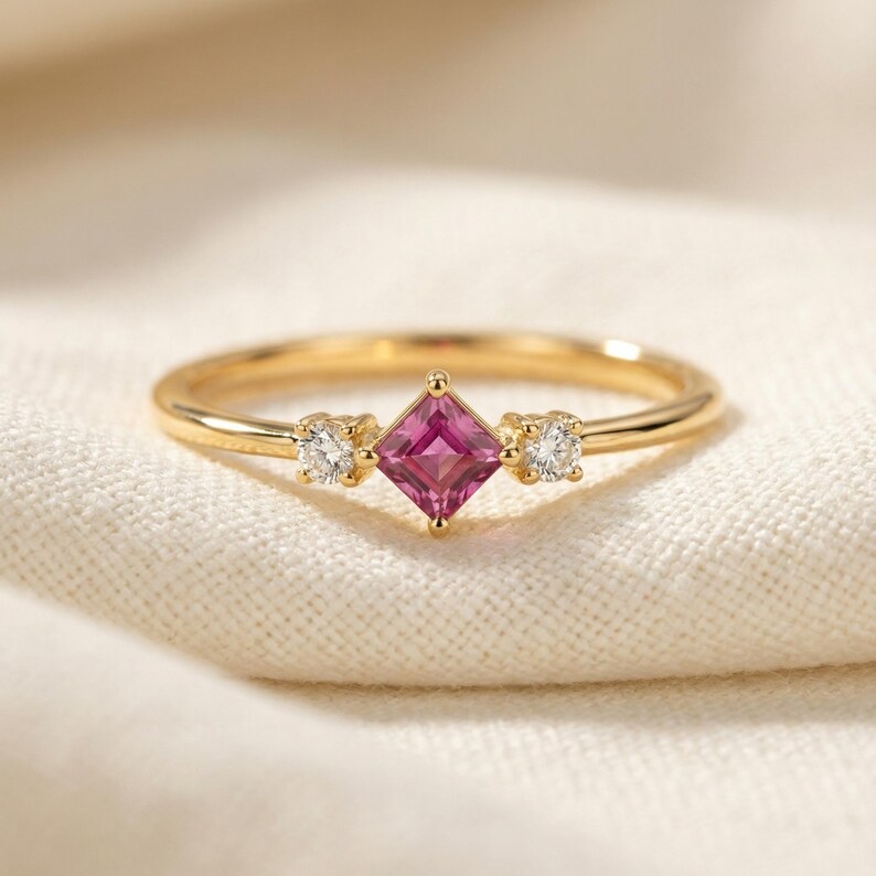 Princess Cut Ruby Engagement Ring, Vintage Wedding Ring, July ...