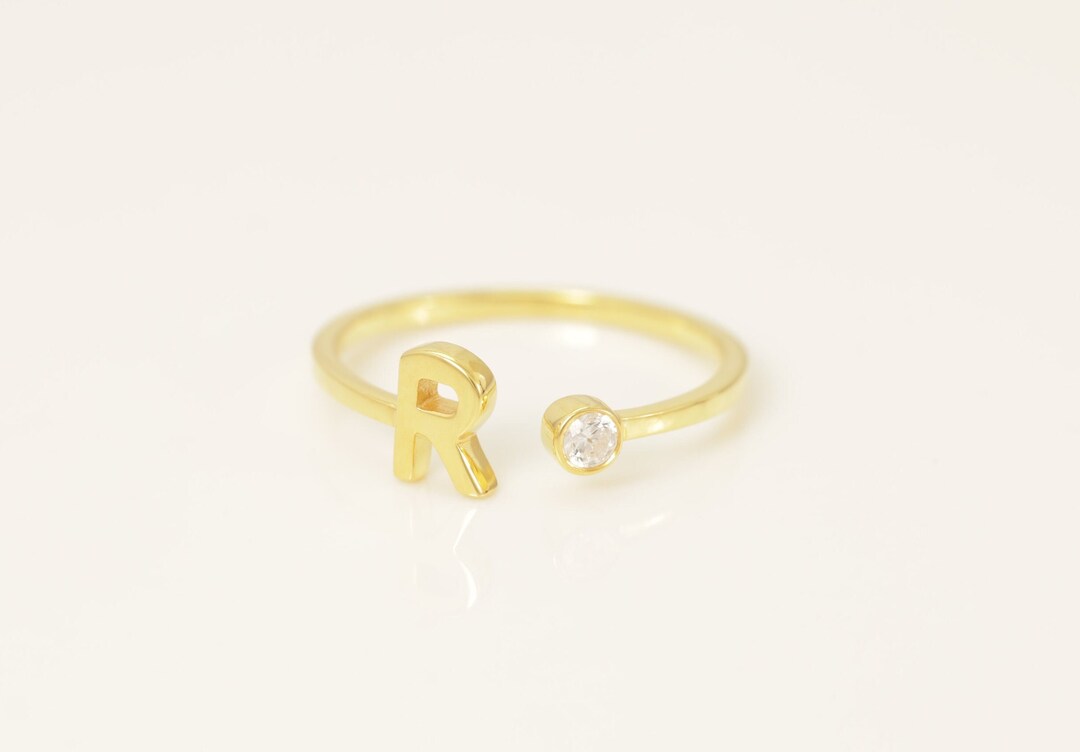 Personalized R Initial Rings, Open Cuff Ring, Dainty Initial Ring ...