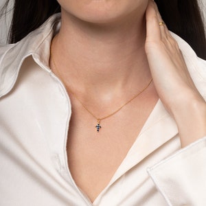Blue Sapphire Necklace / Tiny Cross Pendant for Women / September ...