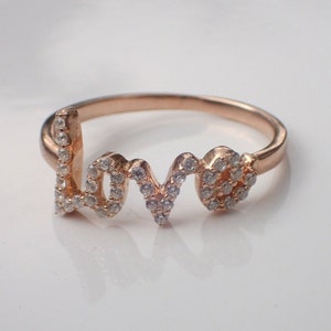 Diamond Love Ring, 14k Gold Love Ring, Love Diamond Ring, Dainty Love ...