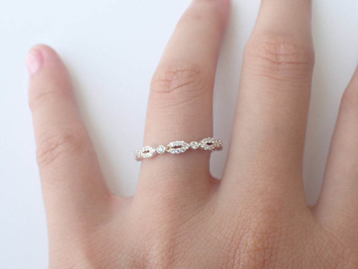 Oval Evil Eye Inspired Diamond Wedding Band Solid Gold Full | Etsy