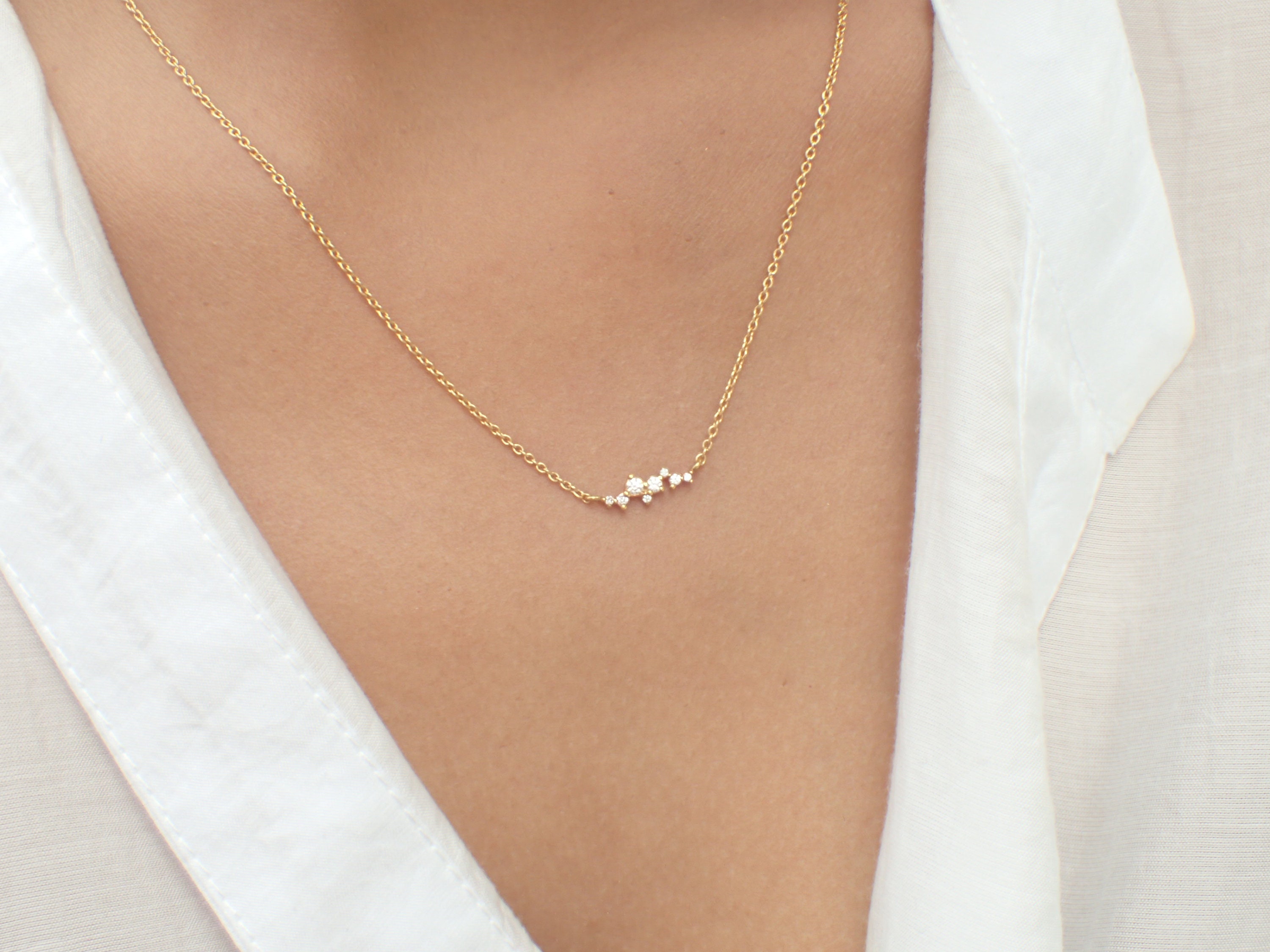 White Sapphire Cluster Necklace / Delicate Layering Necklace | Etsy