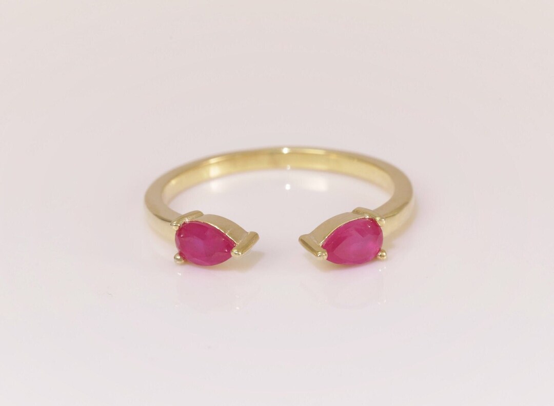 Open Birthstone Ring, 14K Solid Gold Open Cuff Ring, Personalised ...