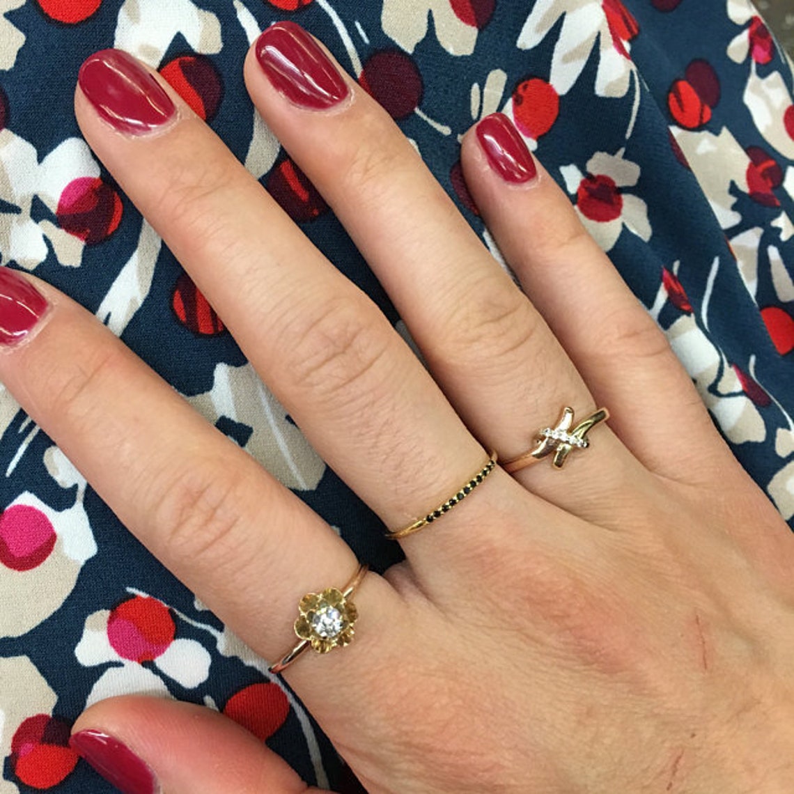 Black Diamond Stackable Ring 14k Solid Gold Black Diamond | Etsy