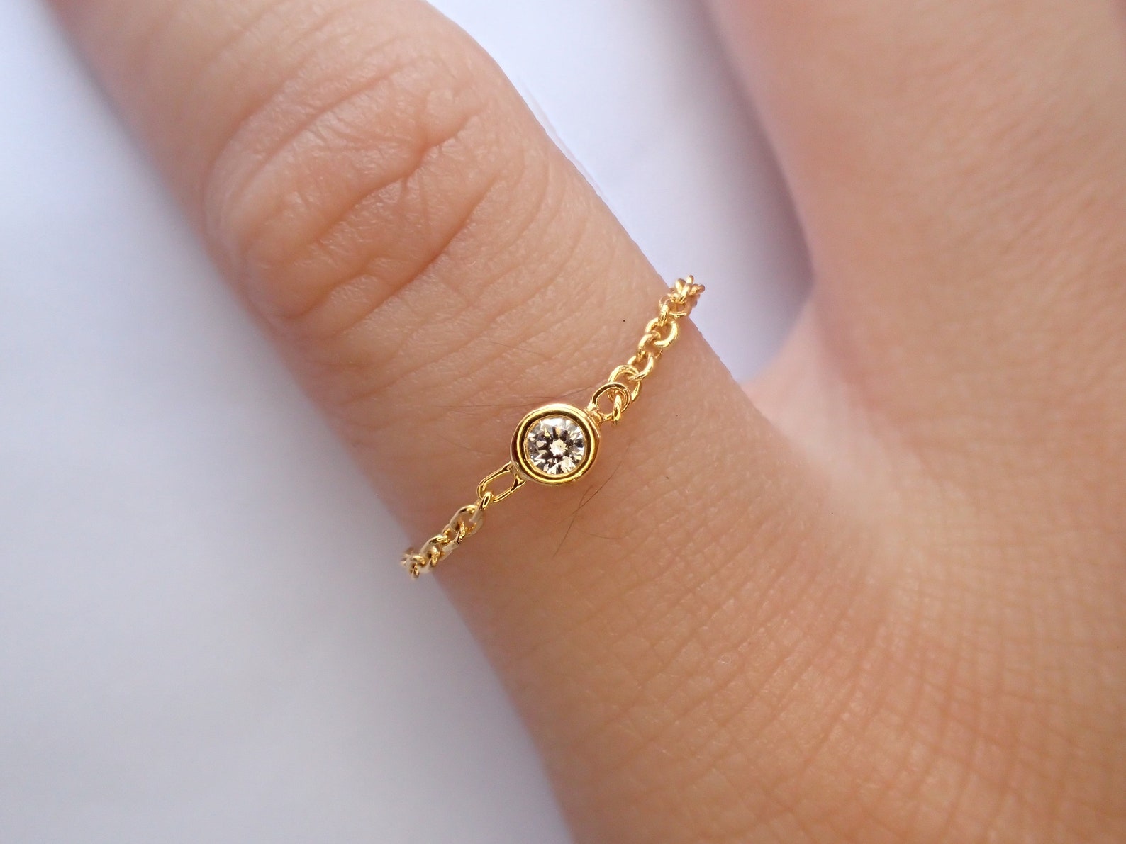 14k Gold Chain Ring Bezel Set Diamond Gold Chain Ring - Etsy