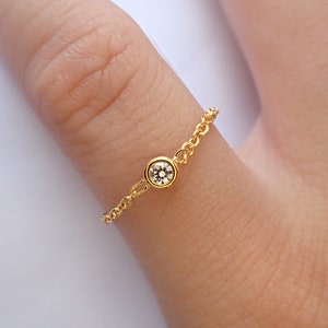 2mm Chain Ring in 14k Solid Gold, Bezel Set Diamond Chain Ring, Rope ...