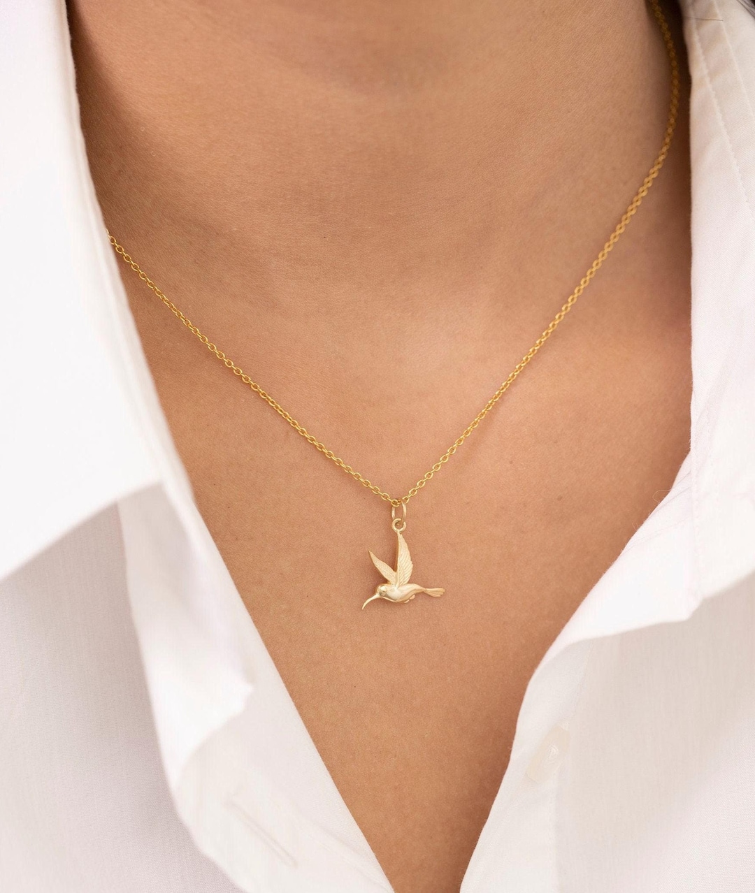 Humming Bird Pendent Necklace, Dainty Bird Necklace, Tiny Bird Necklace ...