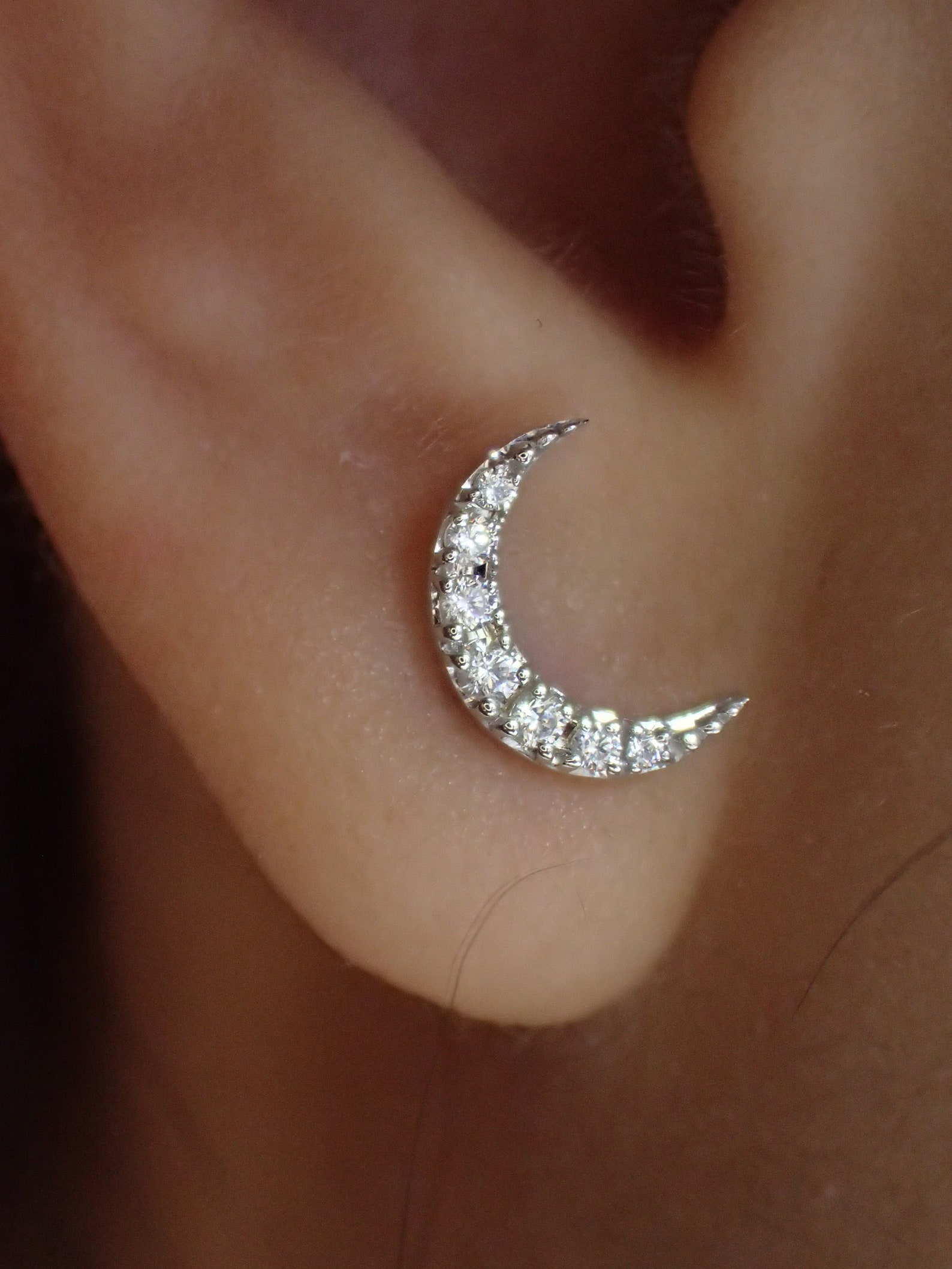 Moon Earrings / Moon Stud Earrings / Diamonds Moon Earrings - Etsy