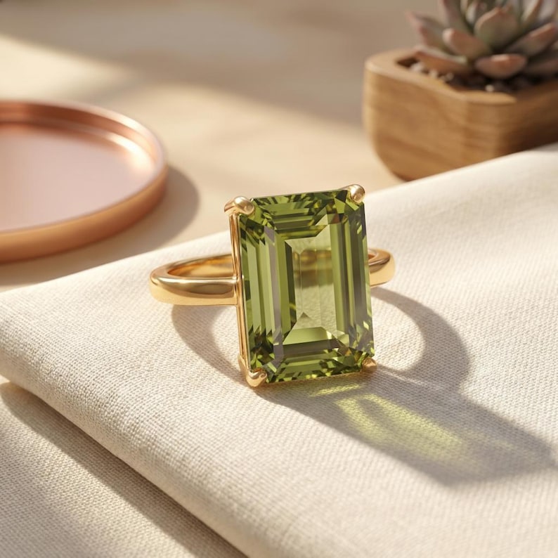 Large Peridot Ring, Emerald Cut 12 X 16 Peridot Ring, 14K Gold ...