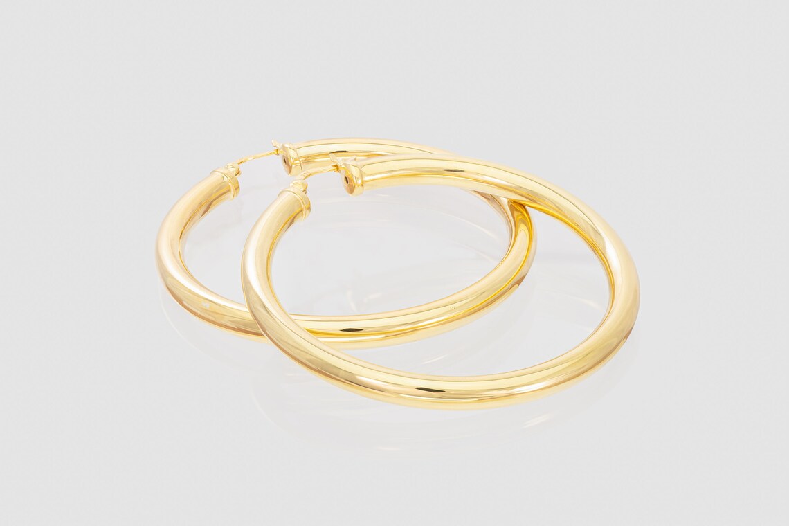 50 MM Shiny Large Hoops Earrings, Thick Earring for Women, Plain Bold ...