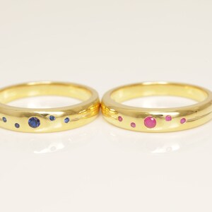 Flush Set Gemstones Wedding Band, Birthstone Ring, Bezel Set Gemstones ...