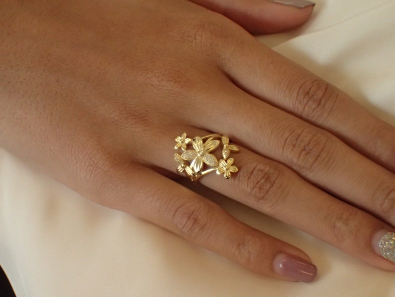 Lily Flower Ring / Sterling Silver Bouquet of Lilies Ring / Diamond ...