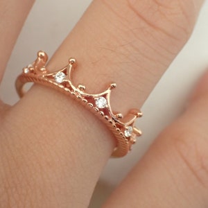 Moissanite Crown Ring, Tiara Queen Ring, Rose Gold Tiara Princess Ring, Platinum Rose Gold Tiara ...