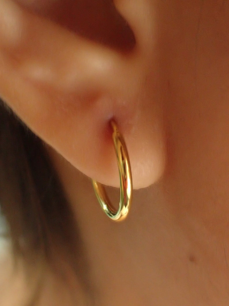 Solid Gold Thin Endless Hoops / 10mm Minimalist Hoop Earrings | Etsy