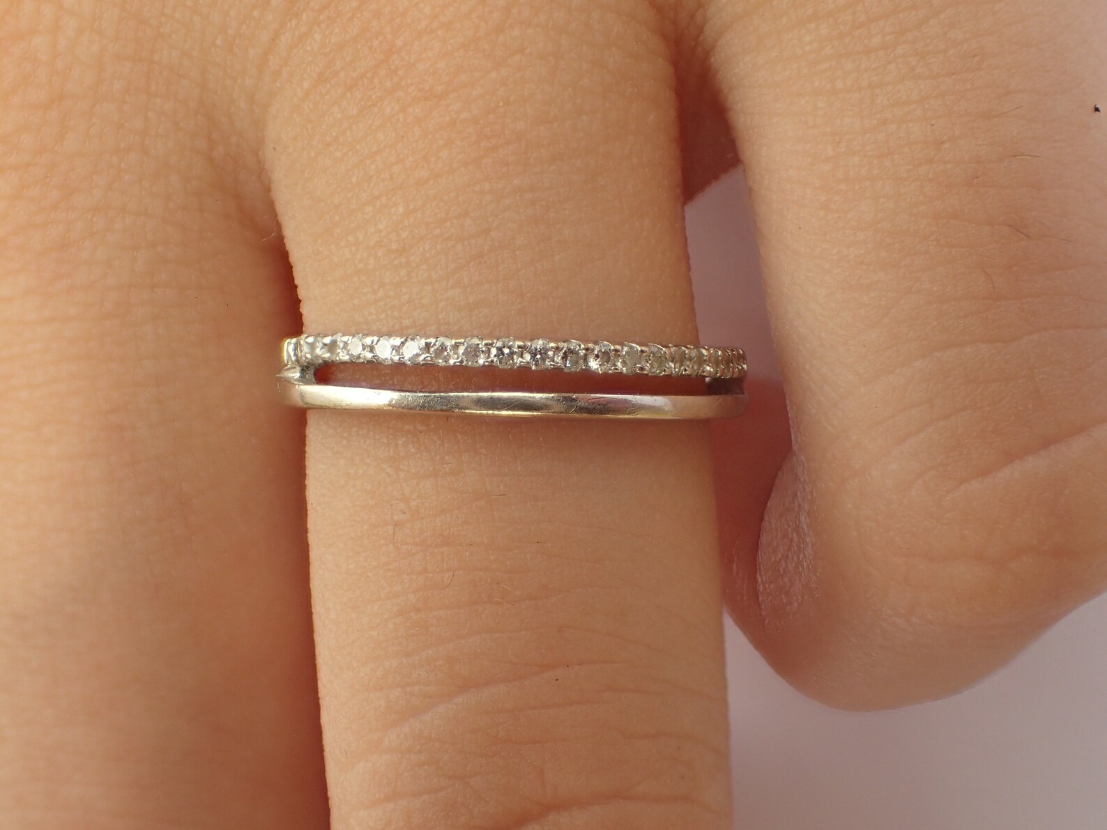 Double Row Diamond Wedding Band 14k White Gold Two Row Ring - Etsy