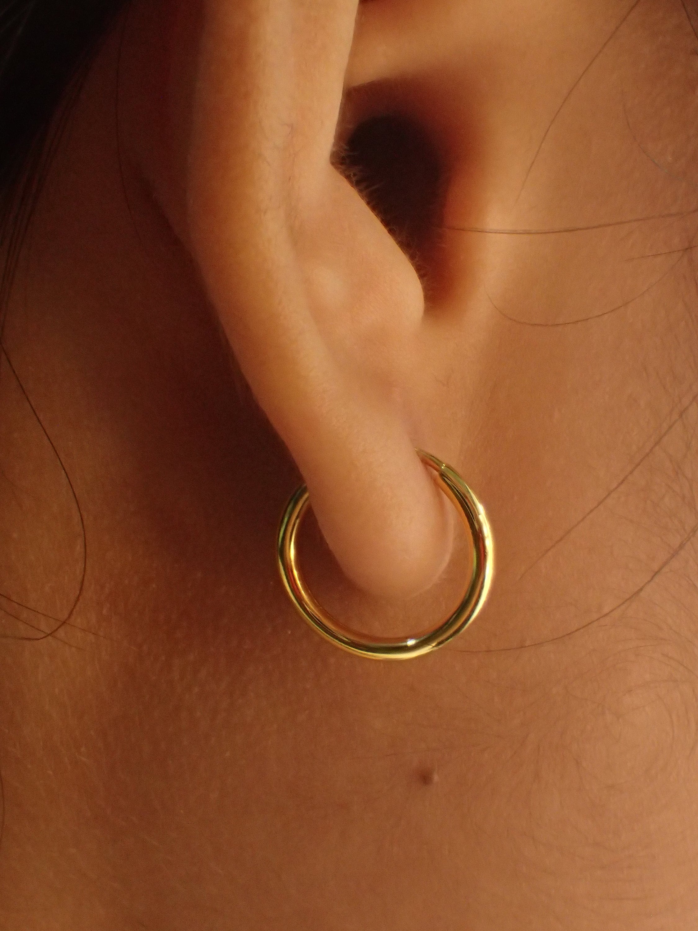 Solid Gold Thin Endless Hoops / 10mm Minimalist Hoop Earrings ...
