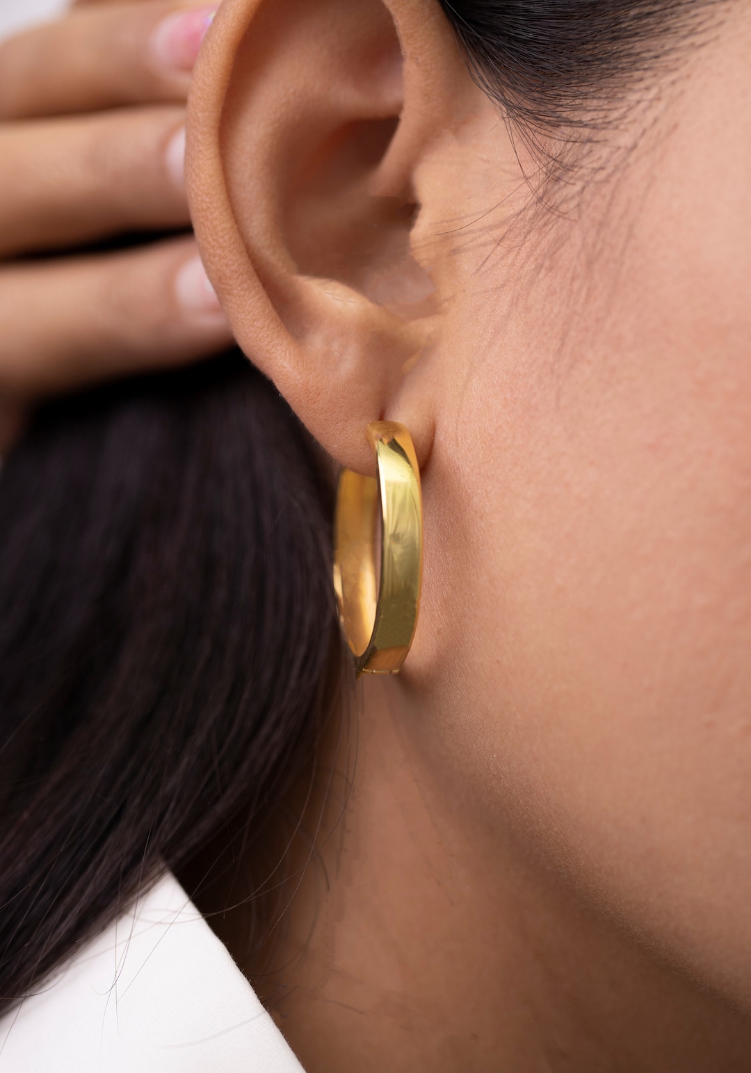 25mm Plain Hoop Earrings, Chunky Plain Hoop Earrings, 18K Gold Thick ...