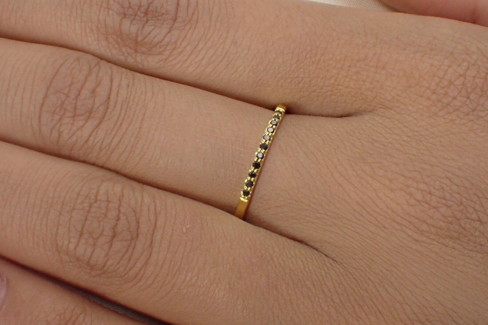 Black Diamond Stackable Ring 14k Solid Gold Black Diamond | Etsy