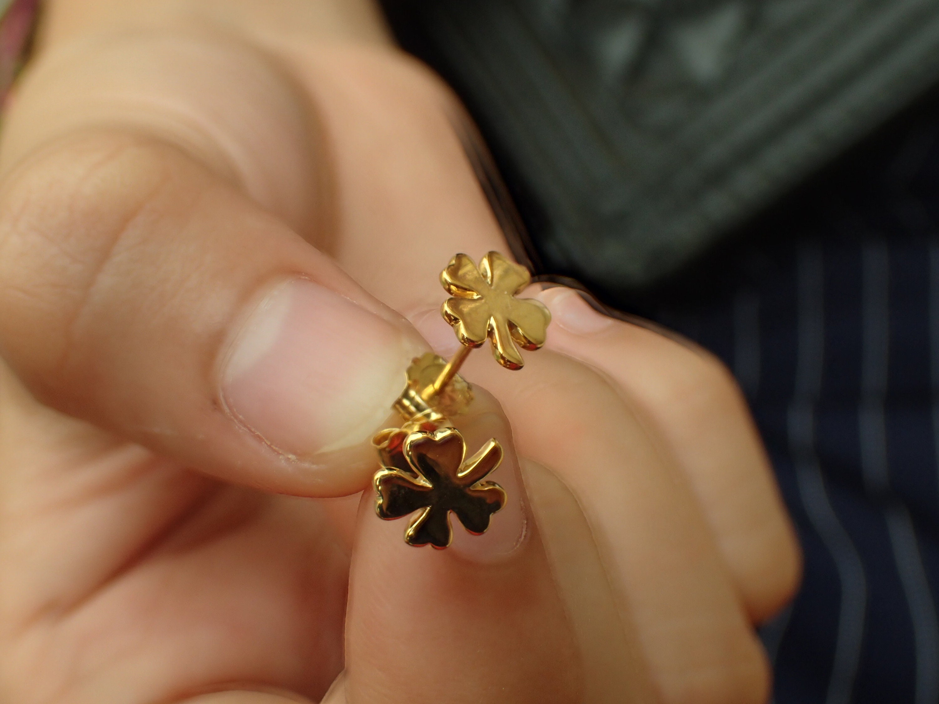 Four Leaf Clover Earrings Clover Stud Earrings 14k Solid - Etsy