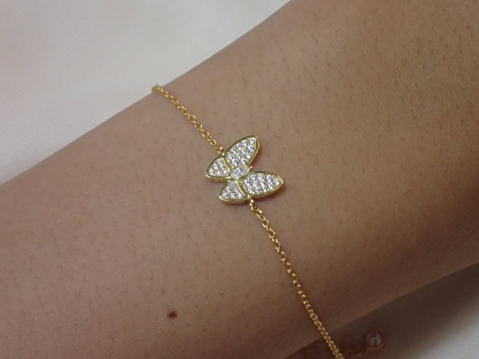 Butterfly Bracelet / Diamonds Butterfly Bracelet / 925 Sterling Silver ...