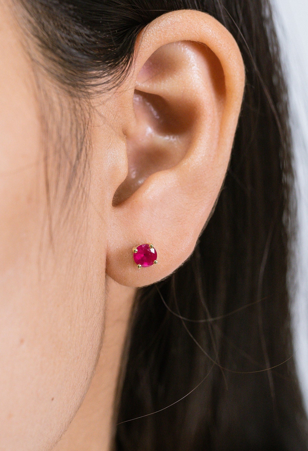 Four Prong Ruby Stud Earrings, July Birthstone Gifts, Starling Silver ...