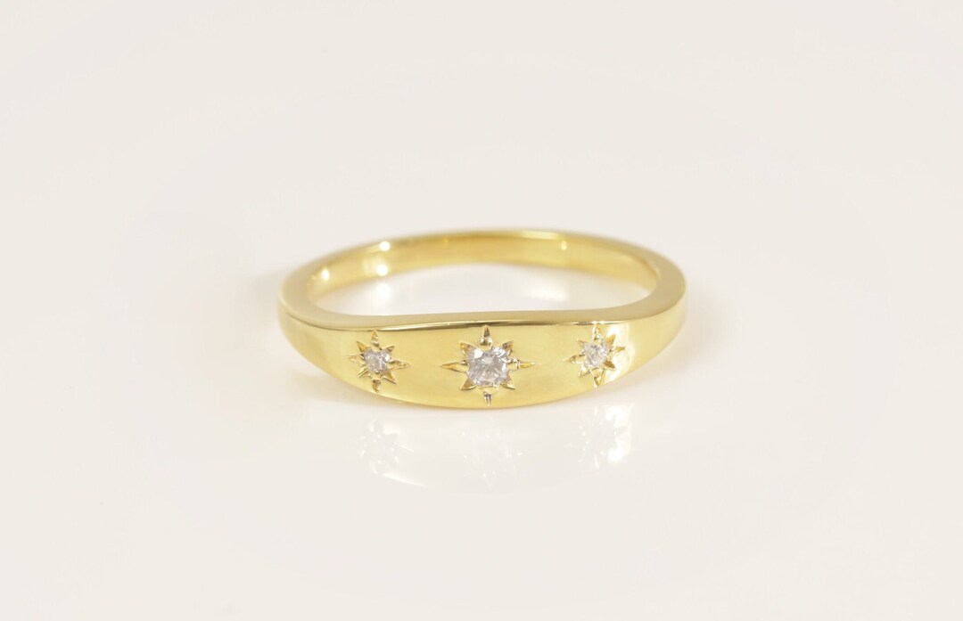 Star Setting Diamond Stacking Ring, 14K Solid Gold Delicate Minimal ...