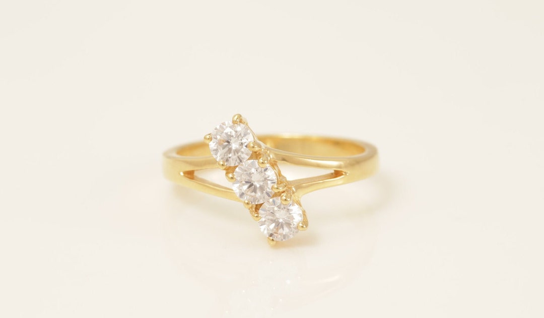 Vertical Three Stone Diamond Ring, Bypass Diamond Ring, Promise Ring ...