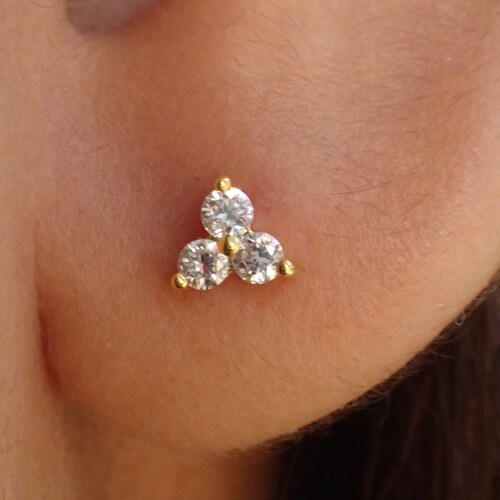 Trinity Stud Earrings / Three Stones Minimalist Earrings / | Etsy